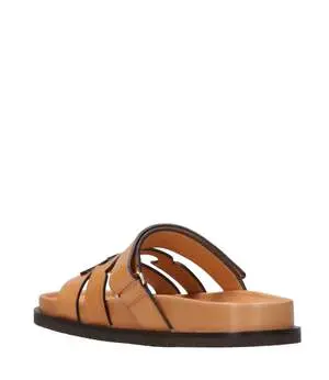 Tory Burch Leather Sandals With Double-t Inlay - Camel