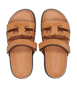 Tory Burch Leather Sandals With Double-t Inlay - Camel