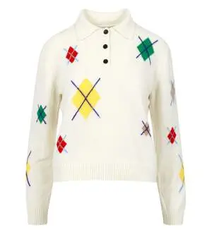 MSGM Argyle Wool-cashmere Blend Polo Sweater - Beige
