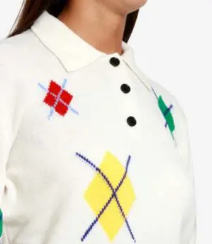 MSGM Argyle Wool-cashmere Blend Polo Sweater - Beige