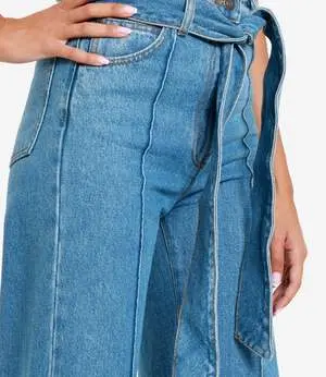 MSGM High-waisted Wide Leg Jeans With Knot Detail