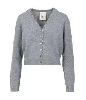 SEMICOUTURE Cashmere Blend Knit Sweater With Crystal And Beaded Embellishments - Grey