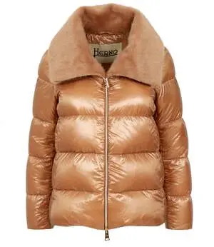 Herno Quilted Down Coat With Faux Fur Collar - Camel