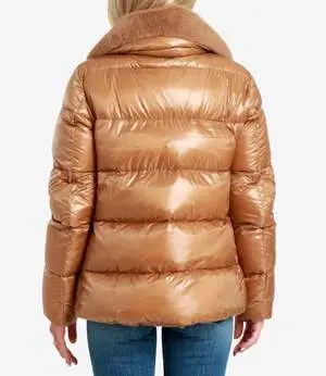Herno Quilted Down Coat With Faux Fur Collar - Camel