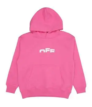 Off White Logo Cotton Fleece Hoodie - Fuchsia+white