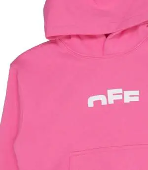 Off White Logo Cotton Fleece Hoodie - Fuchsia+white