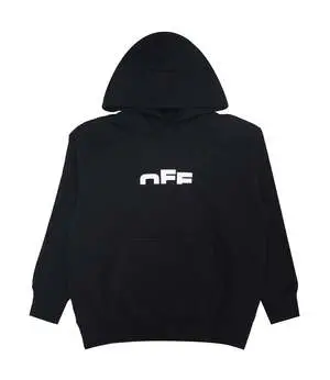Off White Logo Cotton Fleece Hoodie - Black