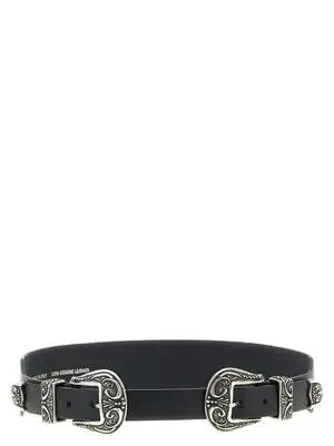 GOLDEN GOOSE Double Buckle Leather Belt - Black