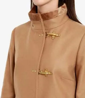 FAY Virgin Wool Blend Coat With Velvet Piping - Camel