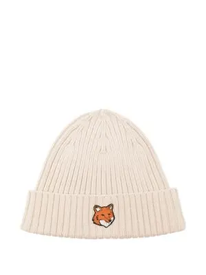 Maison Kitsuné Ribbed Knit Hat - White