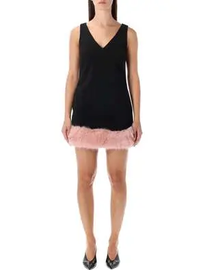 SELF-PORTRAIT Crepe Mini Dress With Faux Fur Trim - Black