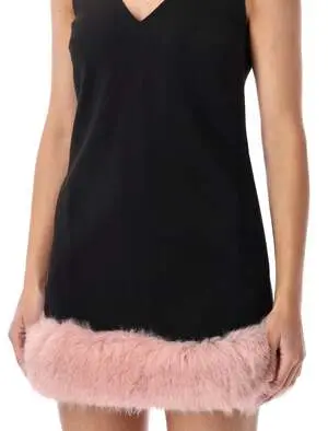 SELF-PORTRAIT Crepe Mini Dress With Faux Fur Trim - Black