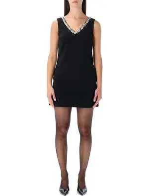 SELF-PORTRAIT Crepe Mini Dress With Crystal Chain