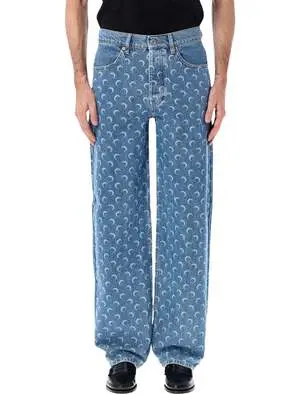 MARINE SERRE Baggy Jeans With Moon Motif