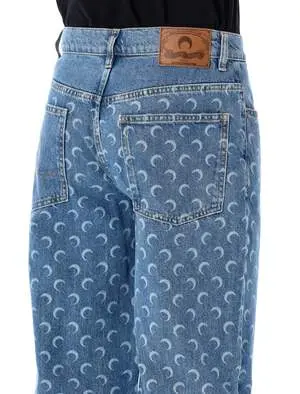 MARINE SERRE Baggy Jeans With Moon Motif