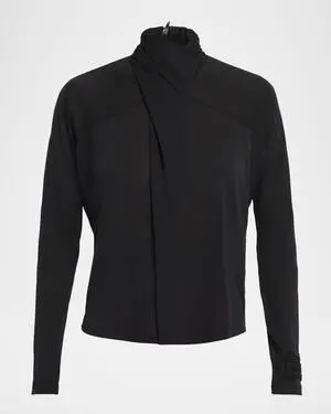 Versace Crisscross Draped Long-Sleeve Top - Black