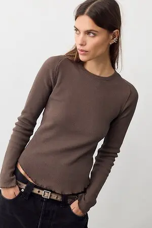 Free People We The Free Easy Does It Long Sleeve Tee - Double Espresso