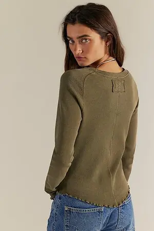 Free People We The Free Easy Does It Long Sleeve Tee - Sage