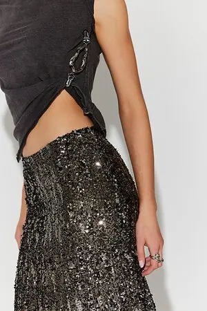 Free People Sequin Embellished Half Slip - Gunmetal