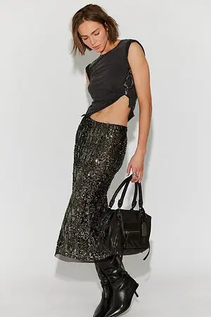 Free People Sequin Embellished Half Slip - Gunmetal