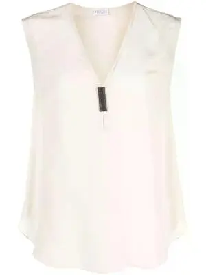 Brunello Cucinelli Monili-embellished Sleeveless Silk Top