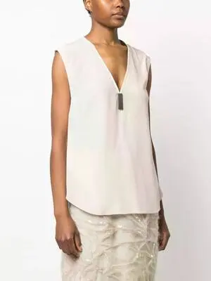 Brunello Cucinelli Monili-embellished Sleeveless Silk Top