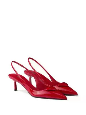 Prada Patent Leather Slingback Pumps With Triangle Logo Detail - Red