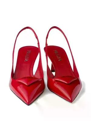 Prada Patent Leather Slingback Pumps With Triangle Logo Detail - Red