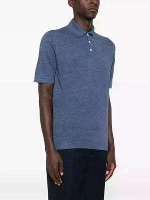 Brunello Cucinelli Button Linen Polo Shirt - Blue