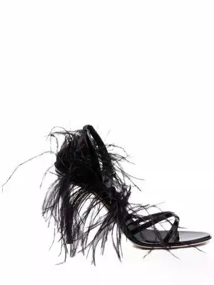 GIUSEPPE ZANOTTI Feather-detail Heeled Sandals - Black