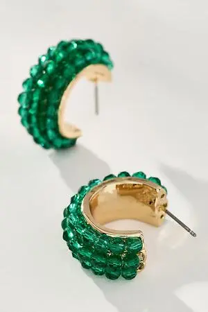 Anthropologie Stone Cluster Hoop Earrings - Green