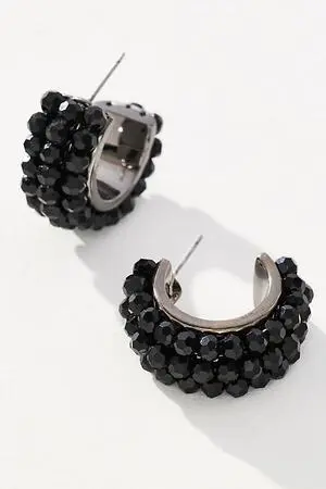 Anthropologie Stone Cluster Hoop Earrings - Gunmetal & Hematite