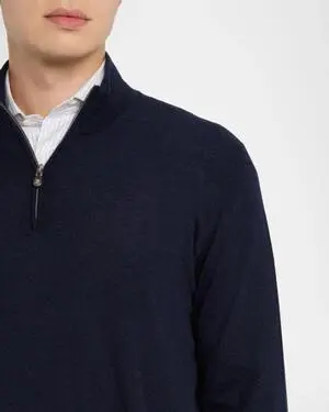 Brunello Cucinelli Wool-cashmere Half Zip Pullover Sweater - Navy