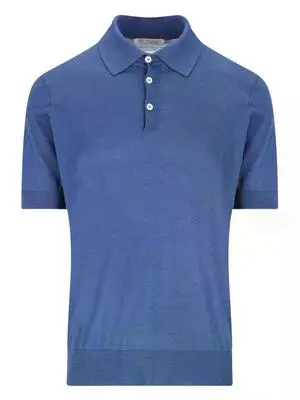 Brunello Cucinelli Ribbed-hem Buttoned Polo Shirt - Blue