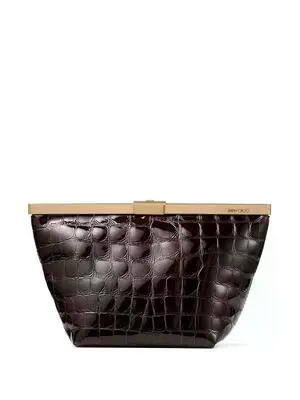 JIMMY CHOO Crocodile-effect Chain Clutch Bag - Brown