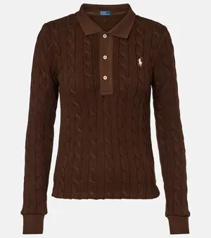 Polo Ralph Lauren Cable-knit Cotton Polo Sweater - Brown