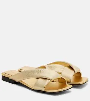 Bottega Veneta Riva Metallic Leather Mules - Gold