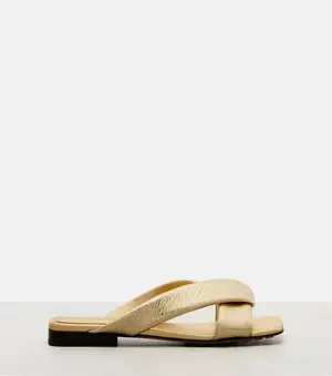 Bottega Veneta Riva Metallic Leather Mules - Gold