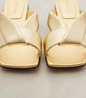 Bottega Veneta Riva Metallic Leather Mules - Gold