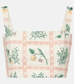 Agua Bendita Cacao Embroidered Cotton Crop Top - White
