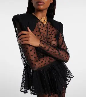 Chloé Polka-dot Peplum Tulle Top