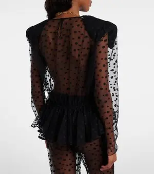 Chloé Polka-dot Peplum Tulle Top