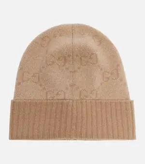 Gucci GG Cashmere-Blend Lamé Beanie Beige