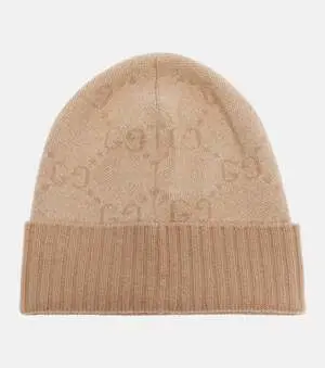 Gucci Gg Cashmere-blend Lamé Beanie - Beige