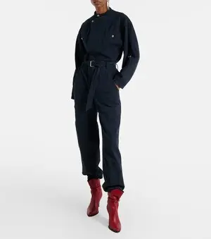 MARANT ETOILE Belted Cotton And Linen Jumpsuit - Black