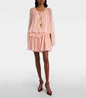 Chloé Caped Ruffled Silk Muslin Minidress