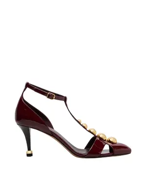 Chloé Cleia 70 Studded Patent Leather Pumps - Burgundy