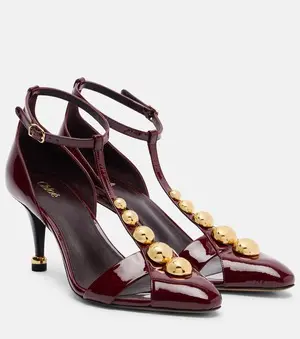 Chloé Cleia 70 Studded Patent Leather Pumps Burgundy