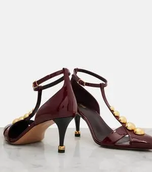 Chloé Cleia 70 Studded Patent Leather Pumps - Burgundy