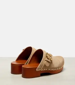 Chloé Jeannette 40 Embellished Suede Clogs - Beige